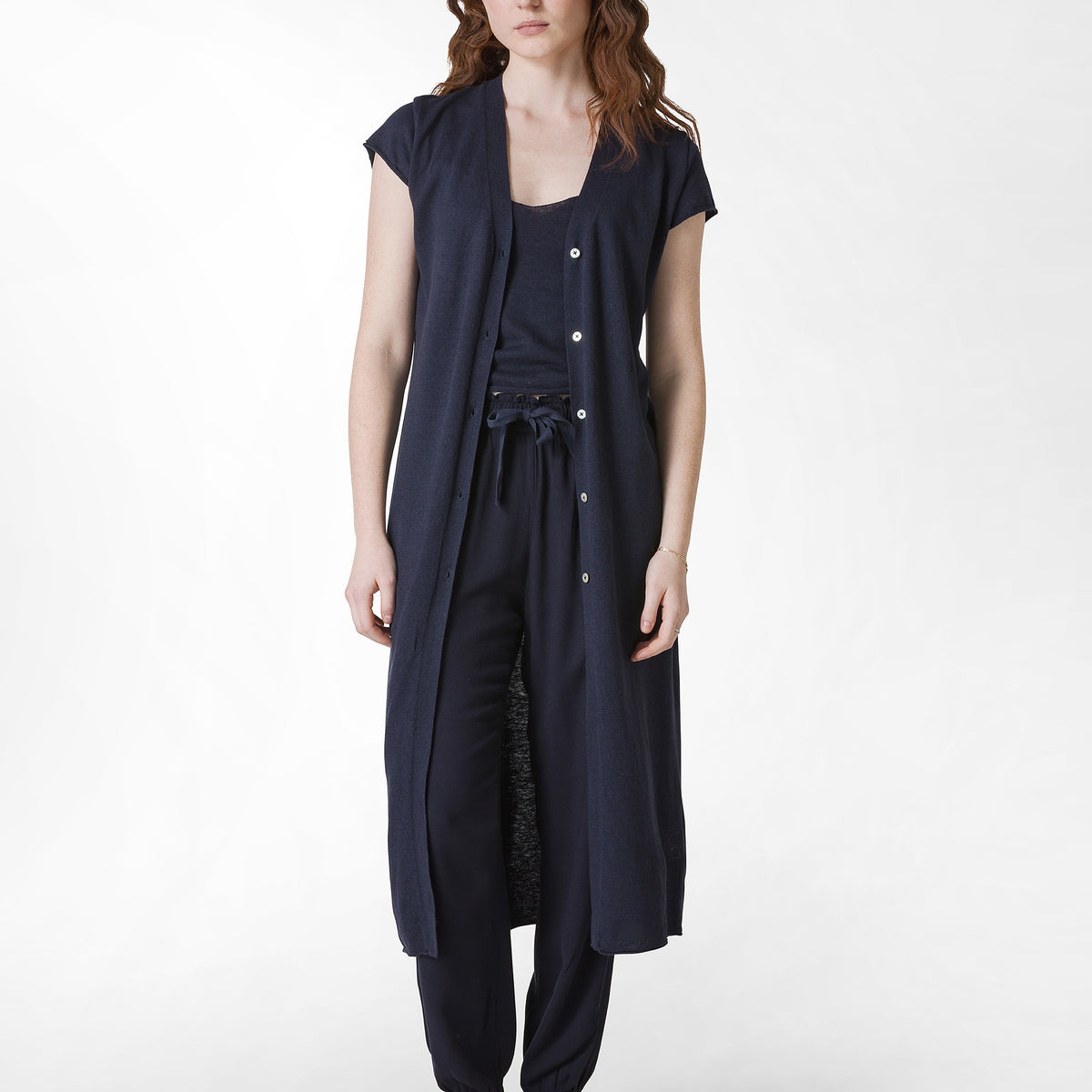 Black Long Linen Blend Knitted Cardigan - XS | DEHA